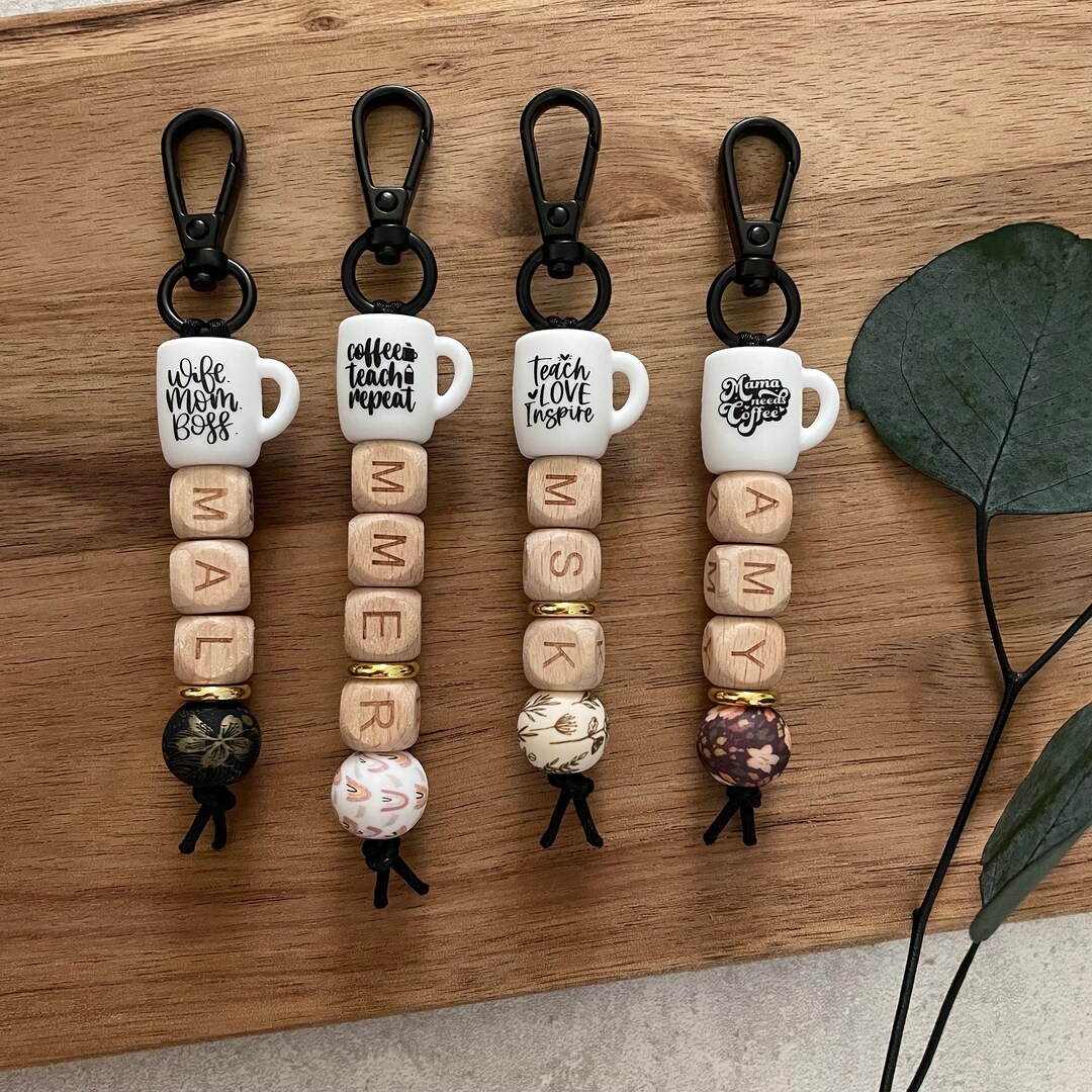 Keychains Silicone Beaded Custom Name Coffee Teach Repeat Teach Love ...