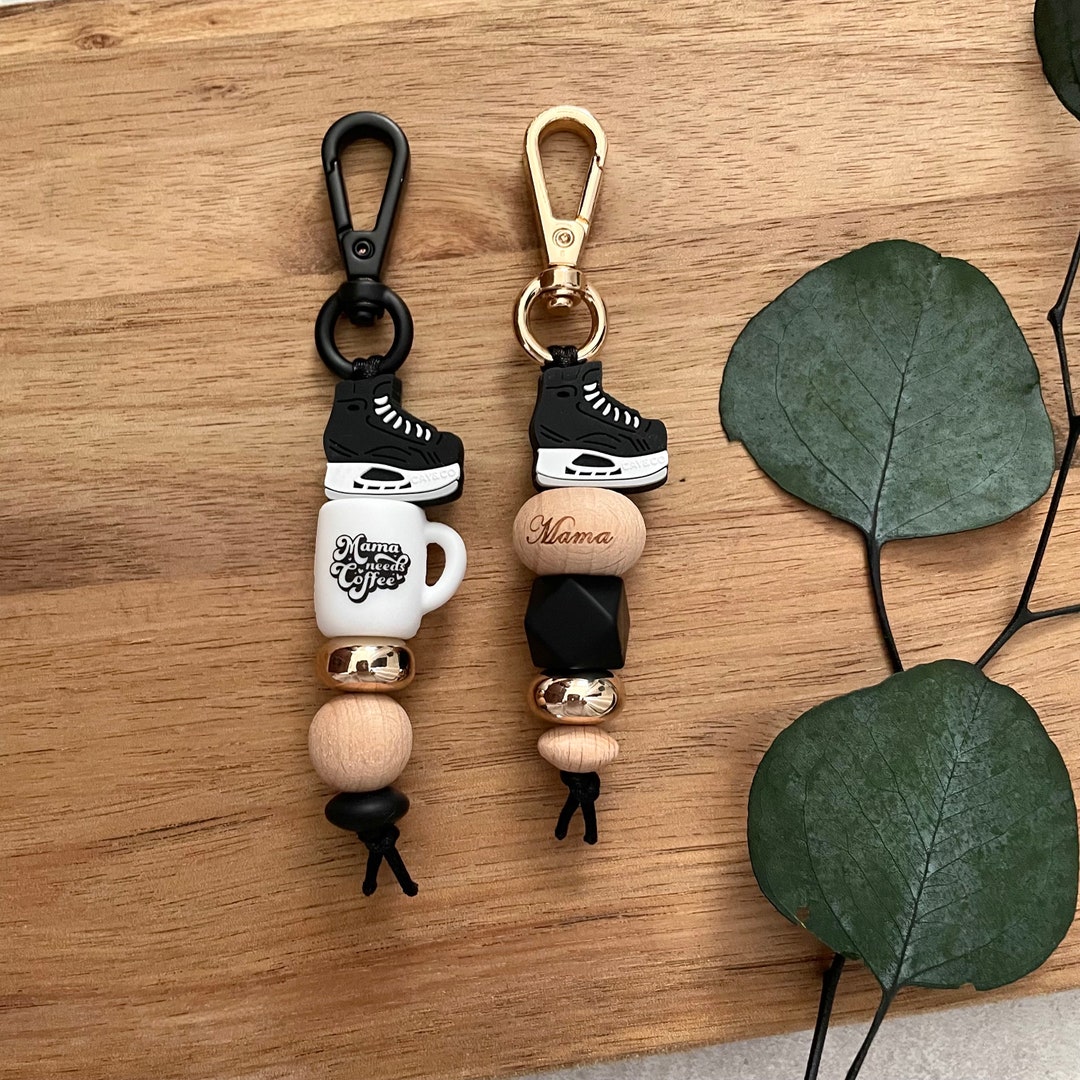 Keychains Silicone Beaded Daisy Mug Hockey Skates Hockey Mom MAMA Needs ...