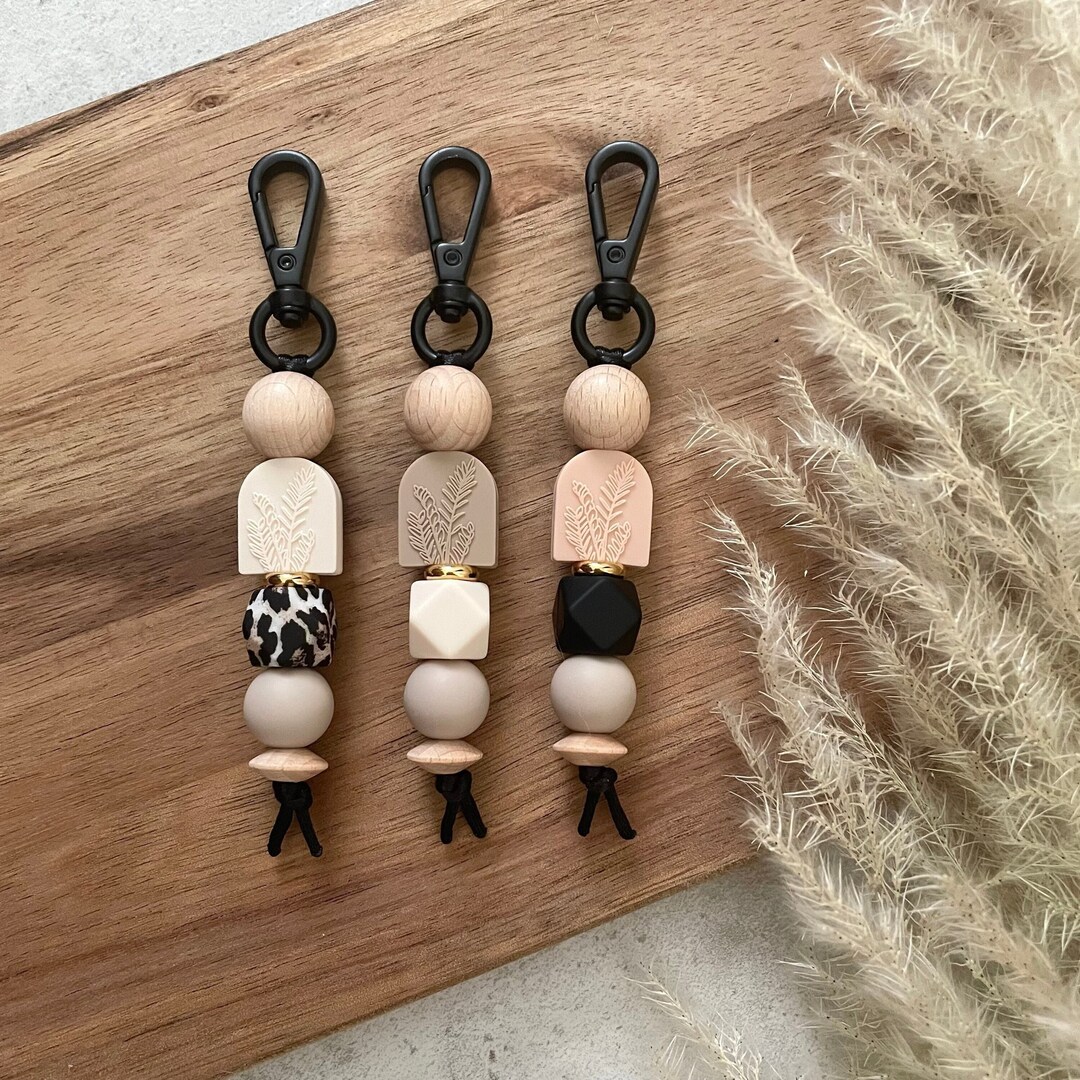 Silicone Beaded Keychain: Matte Black, Neutral Tones, Floral ...