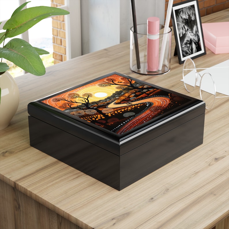 Wood Jewelry Box Aboriginal Art Wooden Box Dot Painting Jewelry Box ...