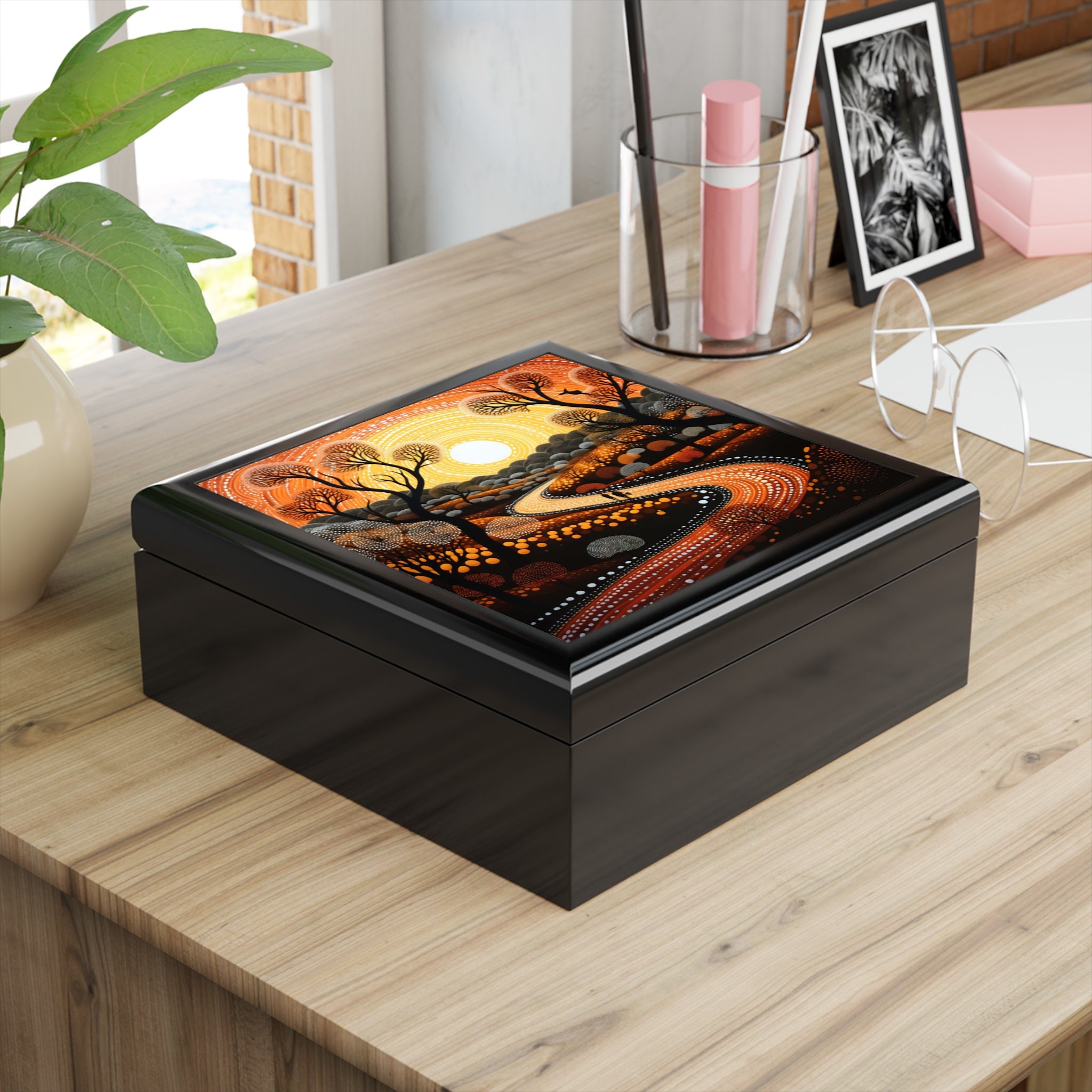 Wood Jewelry Box Aboriginal Art Wooden Box Dot Painting Jewelry Box ...