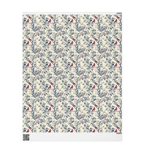Cardinal Birds Red Blue Toile De Jouy Floral Wrapping Paper Blue Toile ...