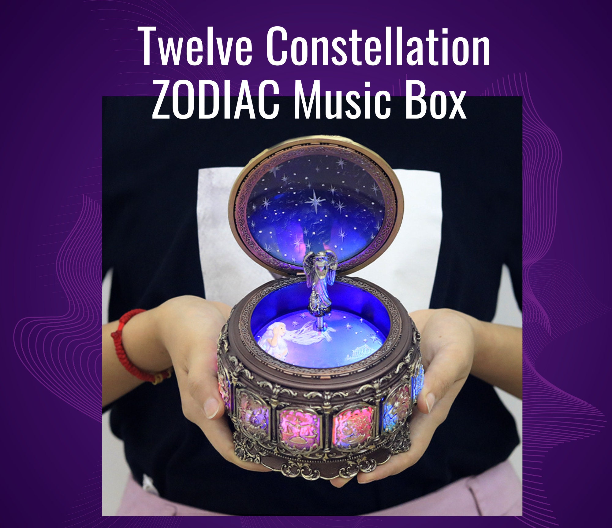 Vintage Constellation Music Box Goddess Rotating Musical Box Note Wind ...