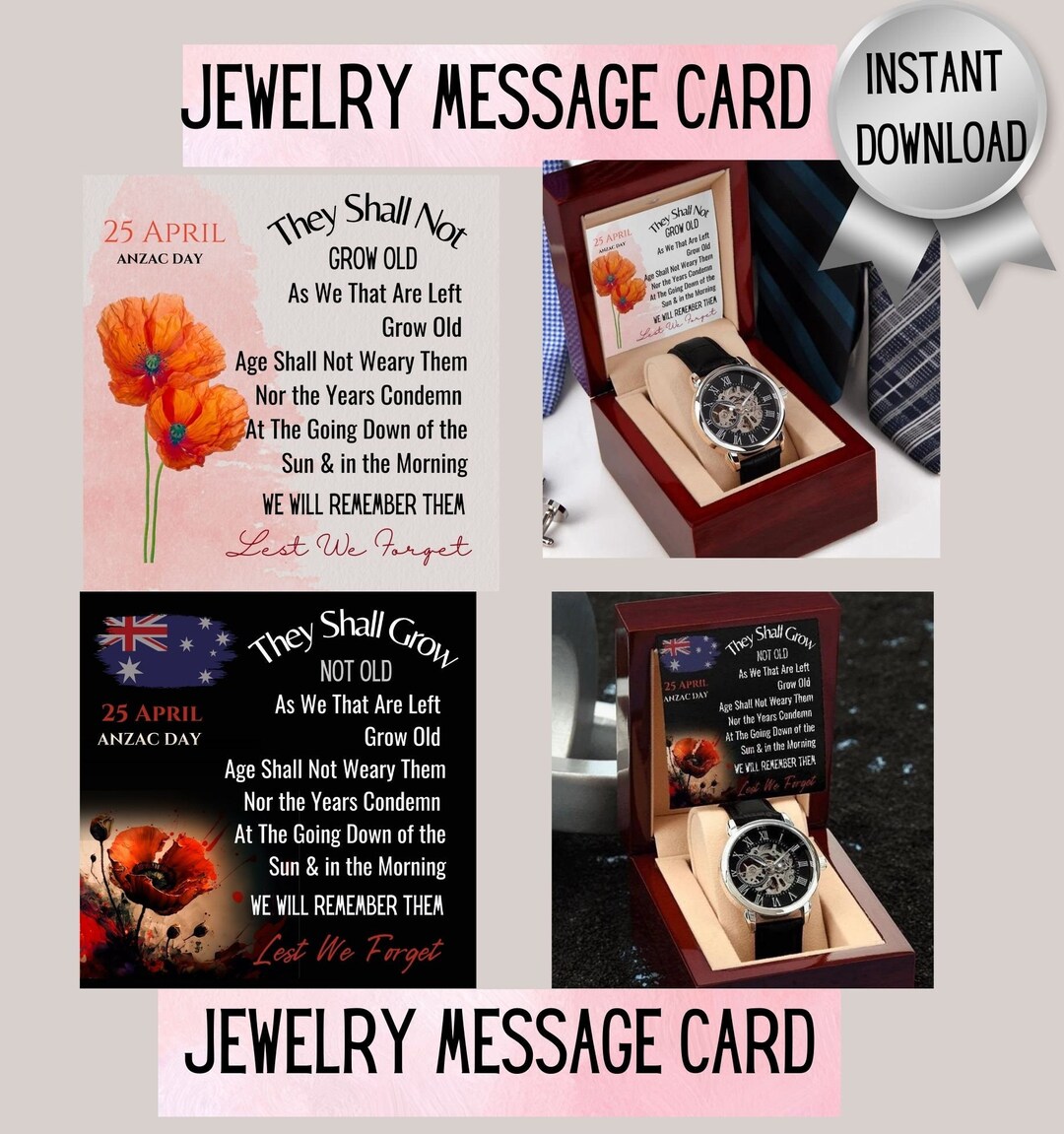 Shineon Message Card Mens Watch ANZAC Day Message Card Custom Message ...