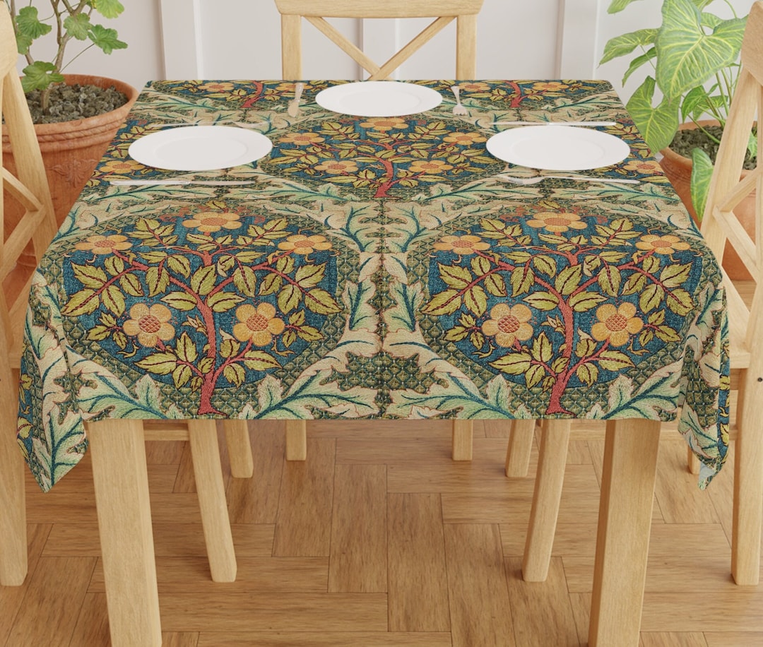William Morris Tablecloth Rose Wreath Pattern Floral Vintage Tablecloth ...