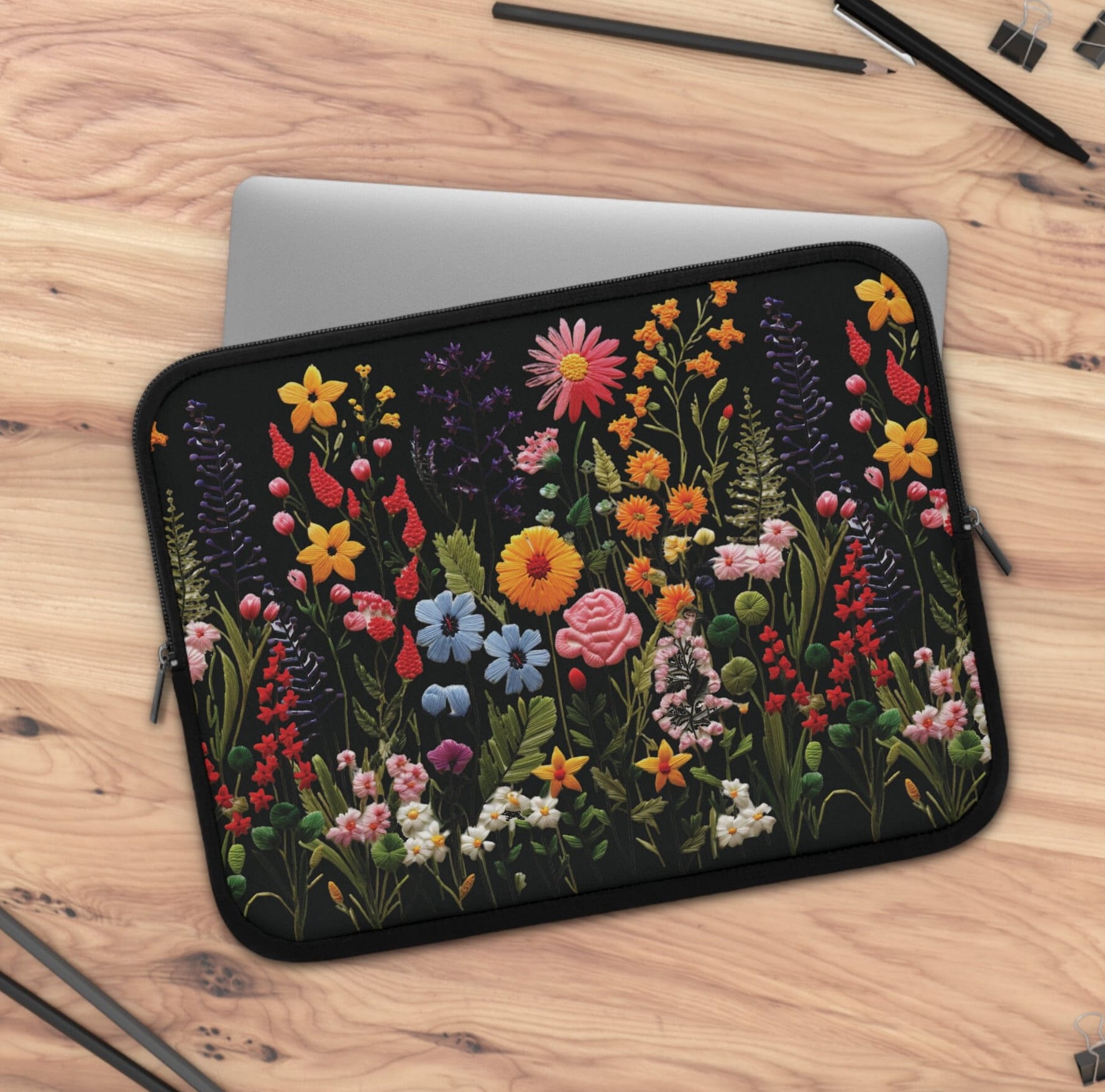 Embroidered Wildflowers Laptop Sleeve Red Poppy Laptop Case Floral iPad ...