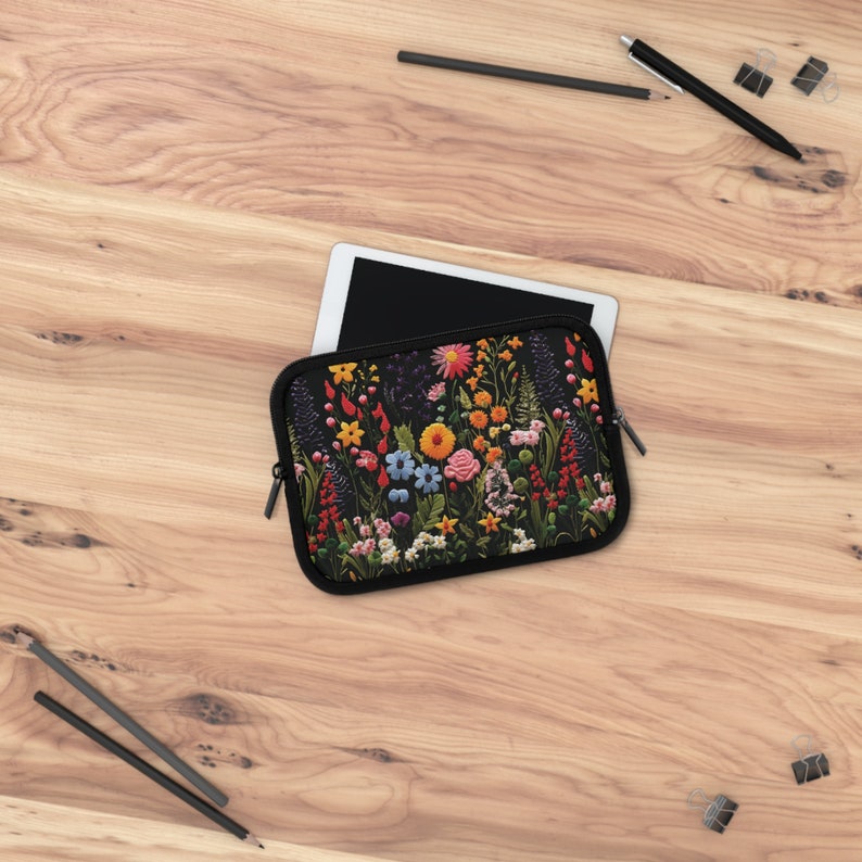 Embroidered Wildflowers Laptop Sleeve Red Poppy Laptop Case Floral iPad ...