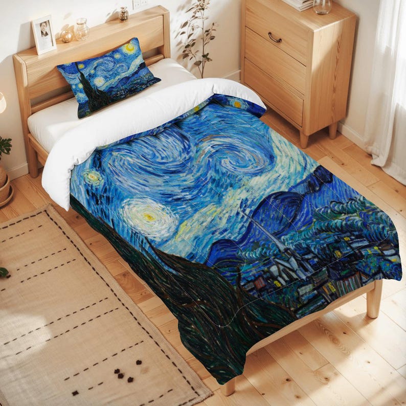 Van Gogh Starry Night Queen Comforter Set 3 Piece Bedding Set Bedroom ...