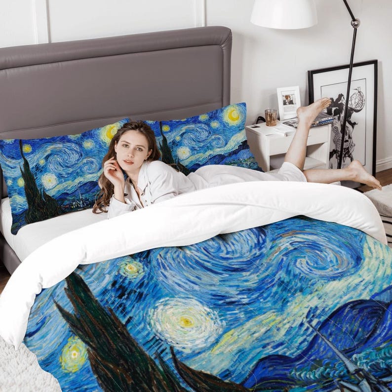 Van Gogh Starry Night Queen Comforter Set 3 Piece Bedding Set Bedroom ...