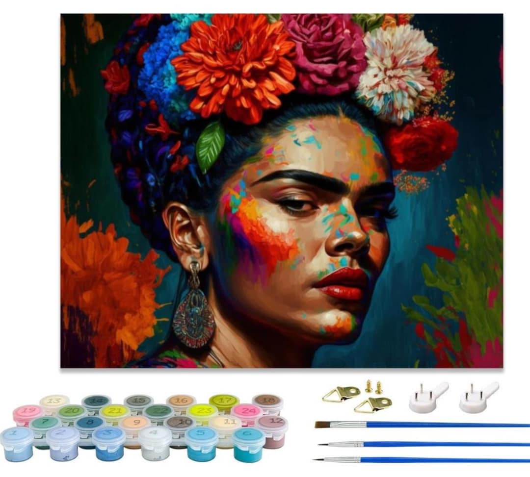 Frida Kahlo Paint by Numbers Kit: Abstract Watercolor Portrait, DIY Art ...