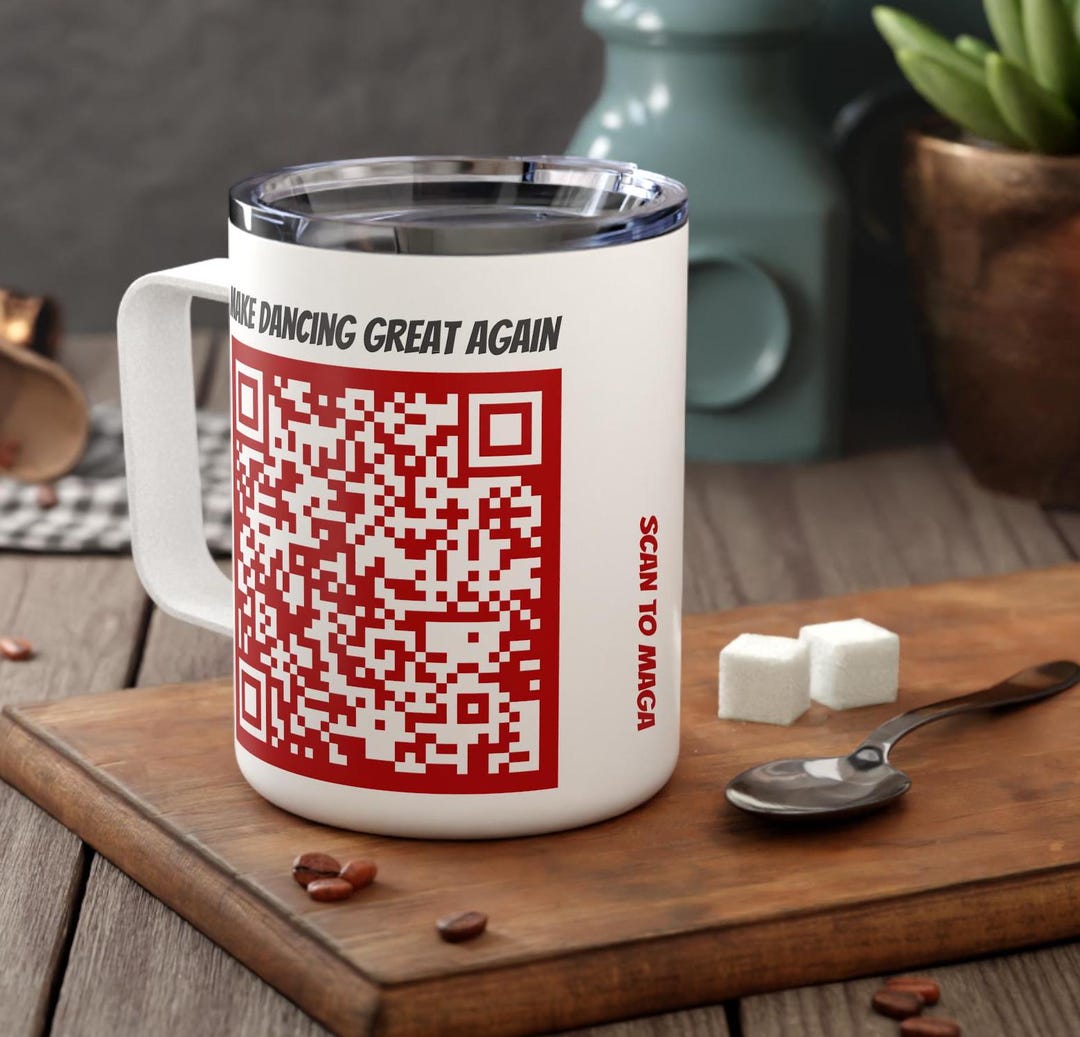 QR Code Mug, Trump Dance Mug QR Code YMCA Funny Trump Bar Code Cup ...