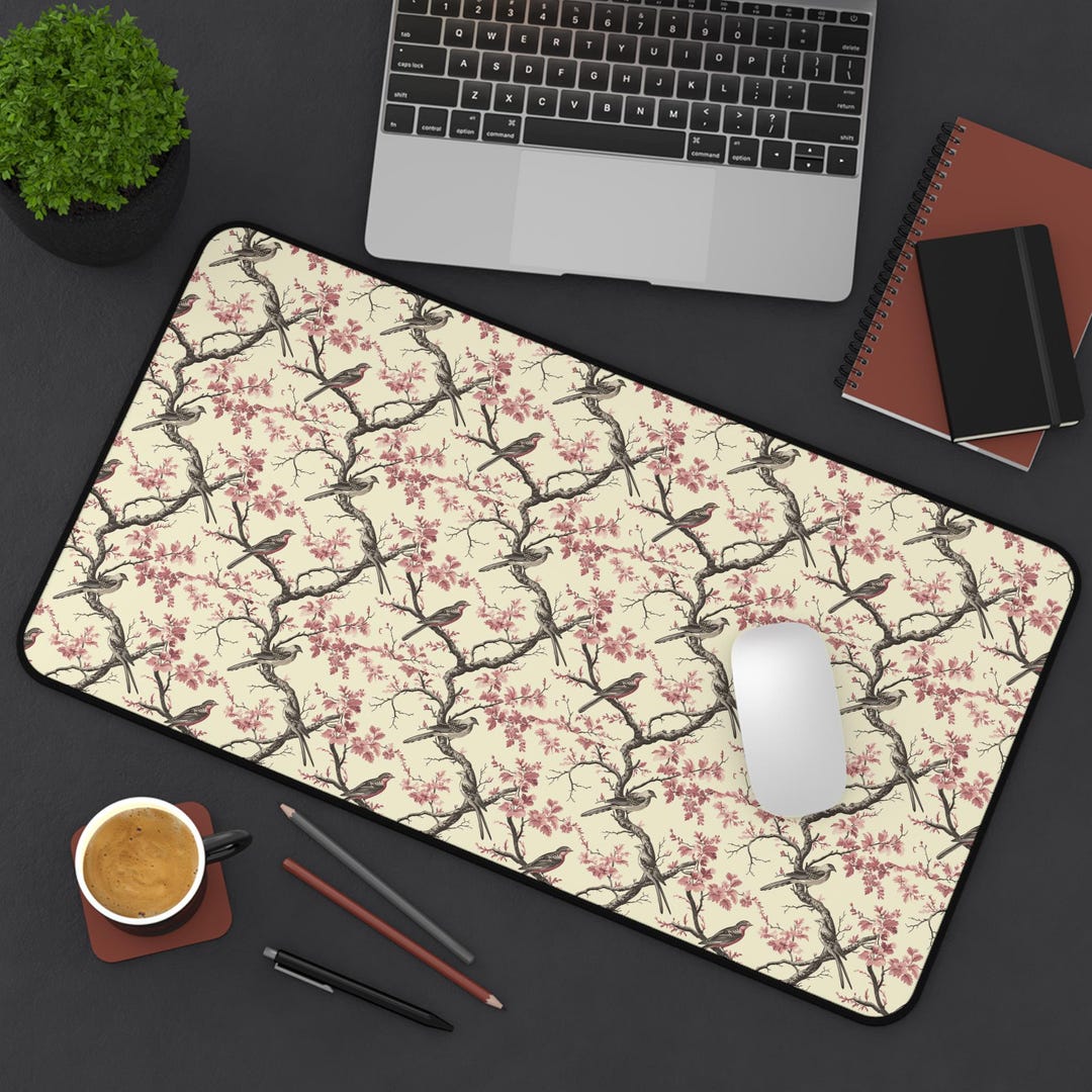 Toile De Jouy Desk Mat Toile Pink Pattern Birds in a Tree Gift for ...