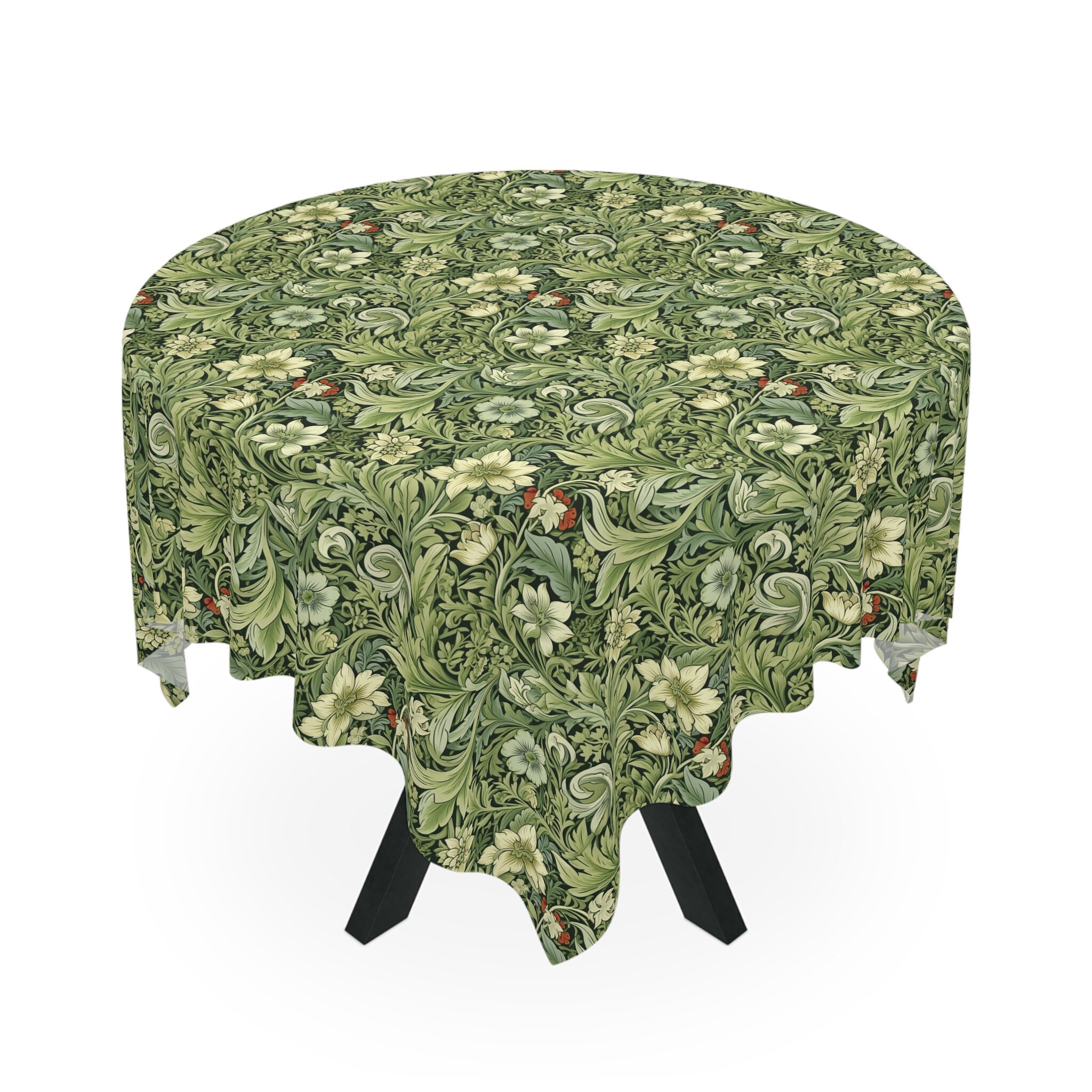 Green Floral Table Cloth Greenery William Morris Table Linen Cotton ...