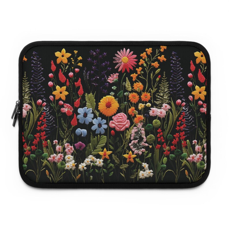 Embroidered Wildflowers Laptop Sleeve Red Poppy Laptop Case Floral iPad ...