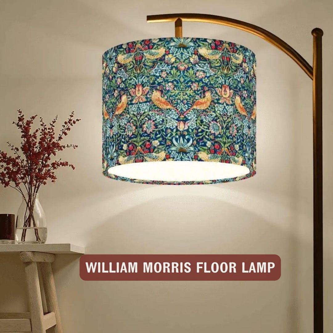 William Morris Floor Lamp: Strawberry Thief Print Linen Lampshade ...