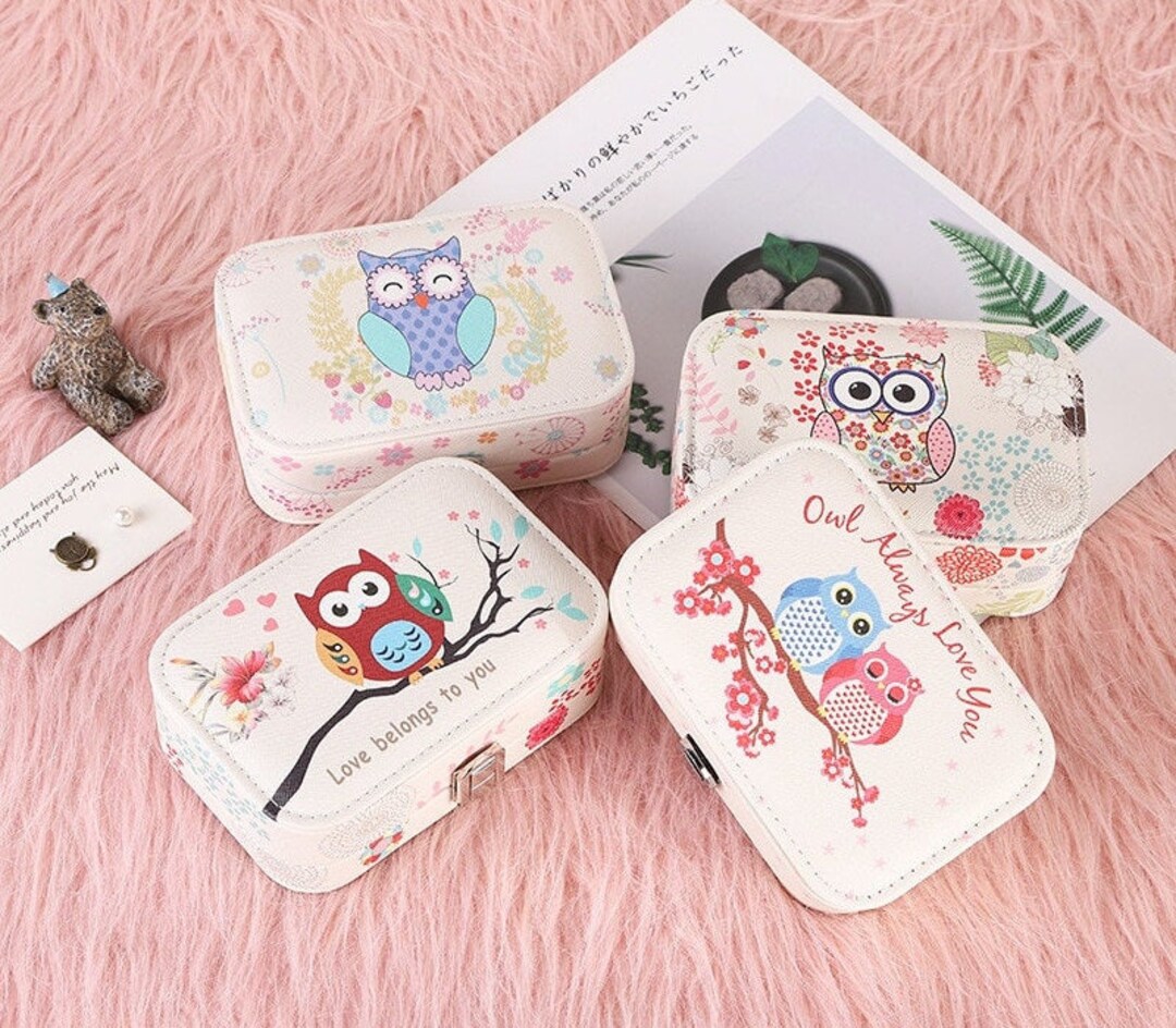 Portable Jewelry Box Cute Owl Box Travel Case Mini Jewelry Organizer ...