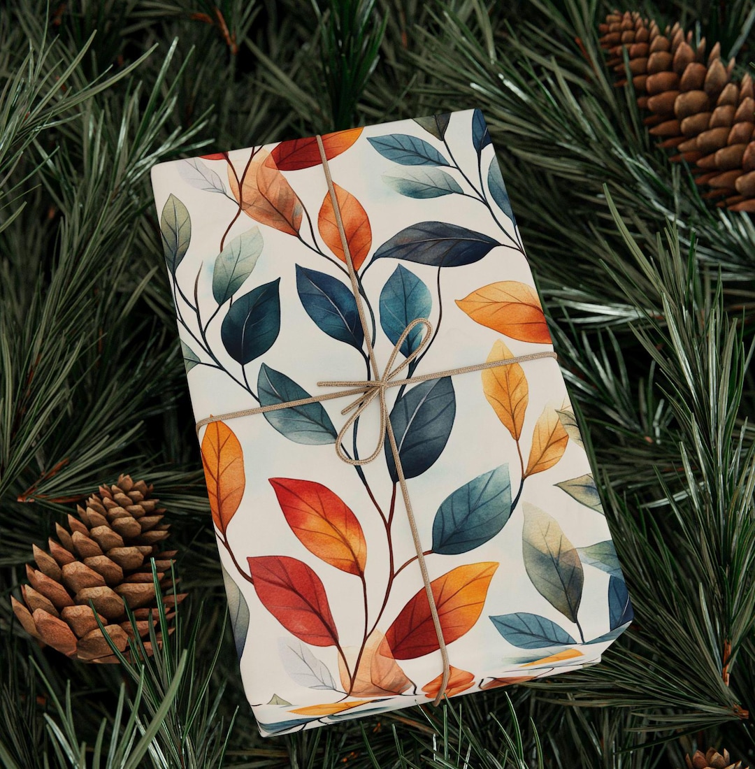 Autumn Floral Wrapping Paper Leaves Gift Paper Gift Wrapping Paper ...