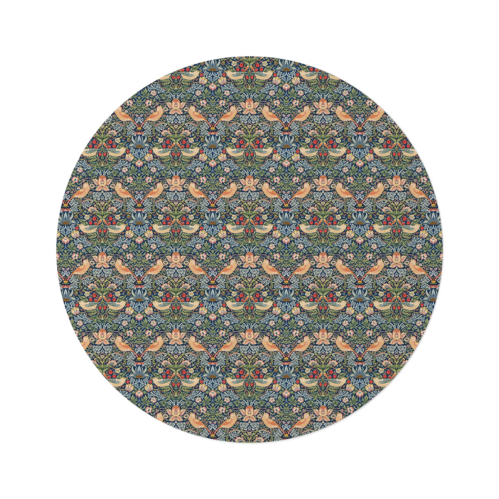William Morris Round Rug Strawberry Thief Floral Birds Round Mat ...