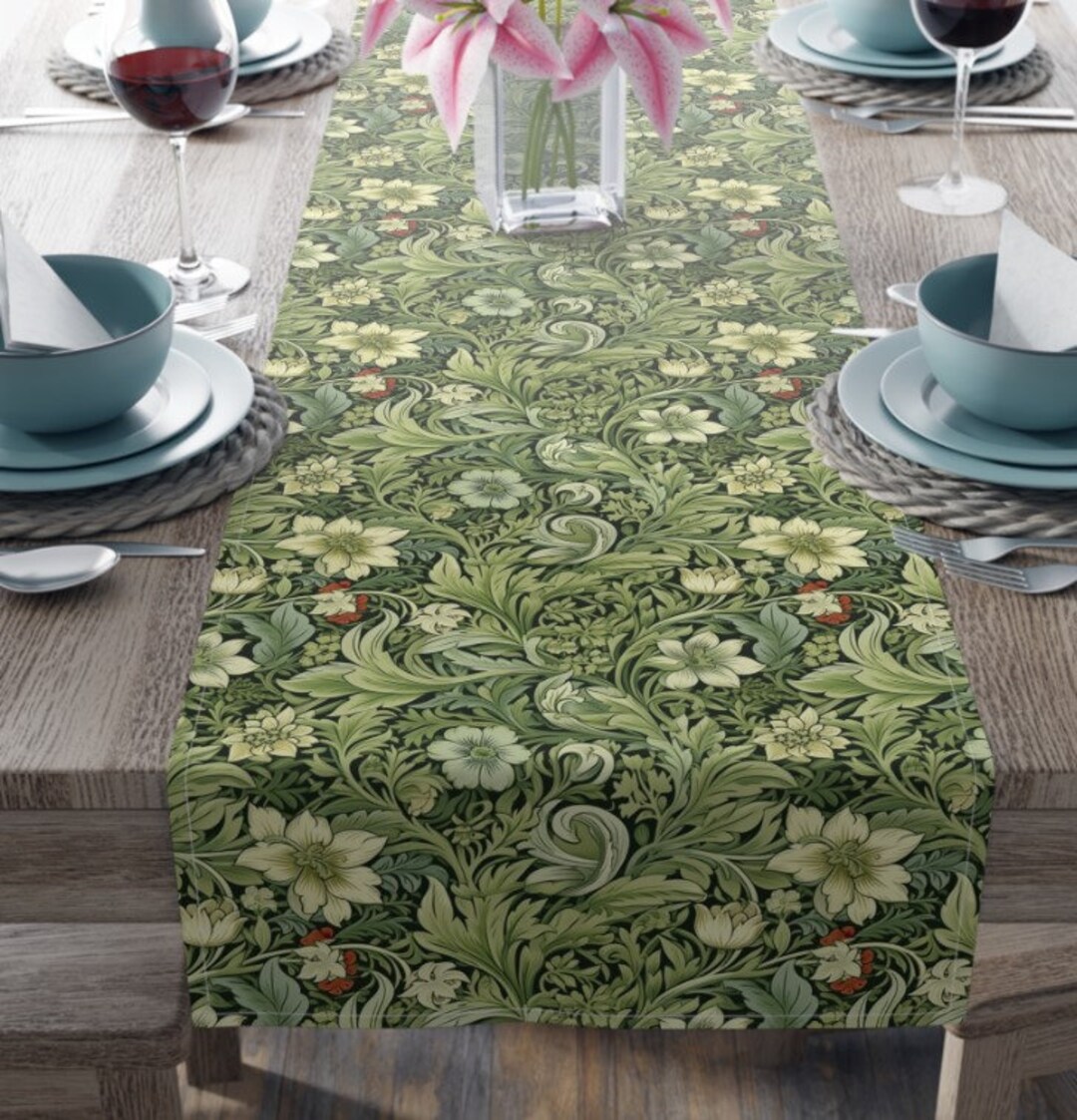 Green Floral Table Runner Greenery William Morris Table Runner Table ...