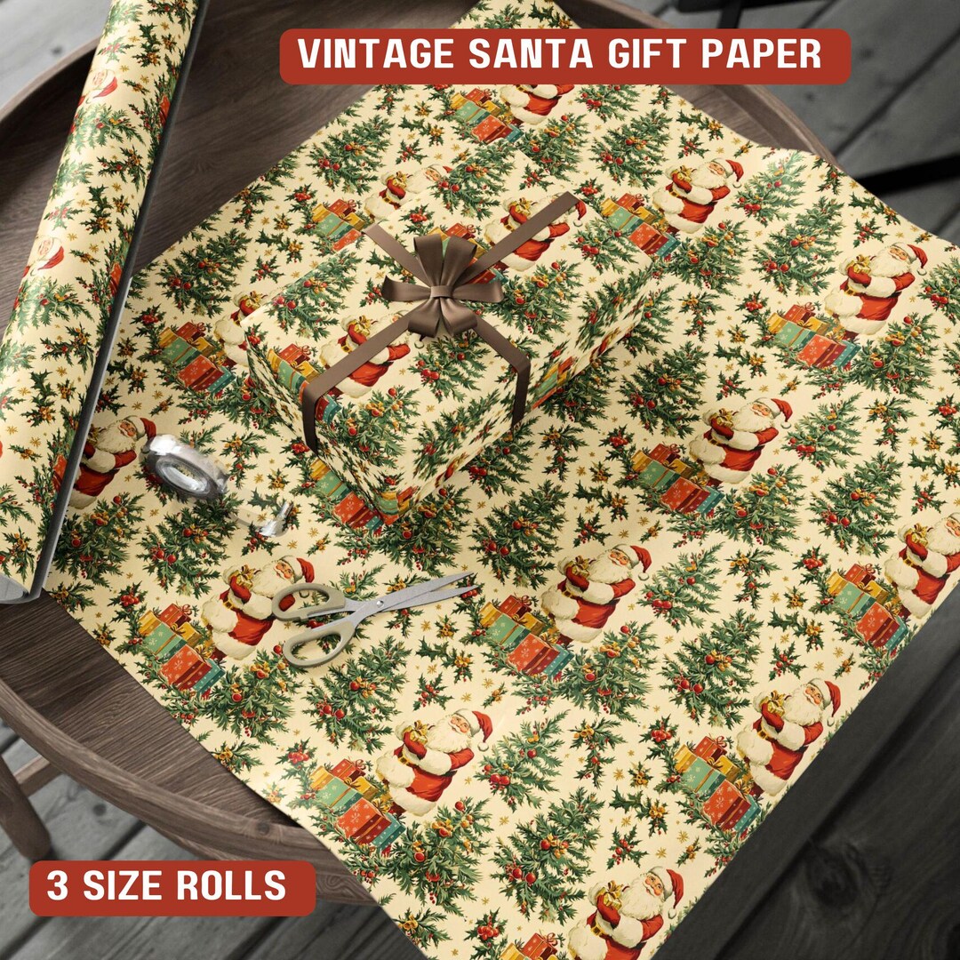Vintage Santa Wrapping Paper Christmas Wrapping Paper Christmas Gift ...