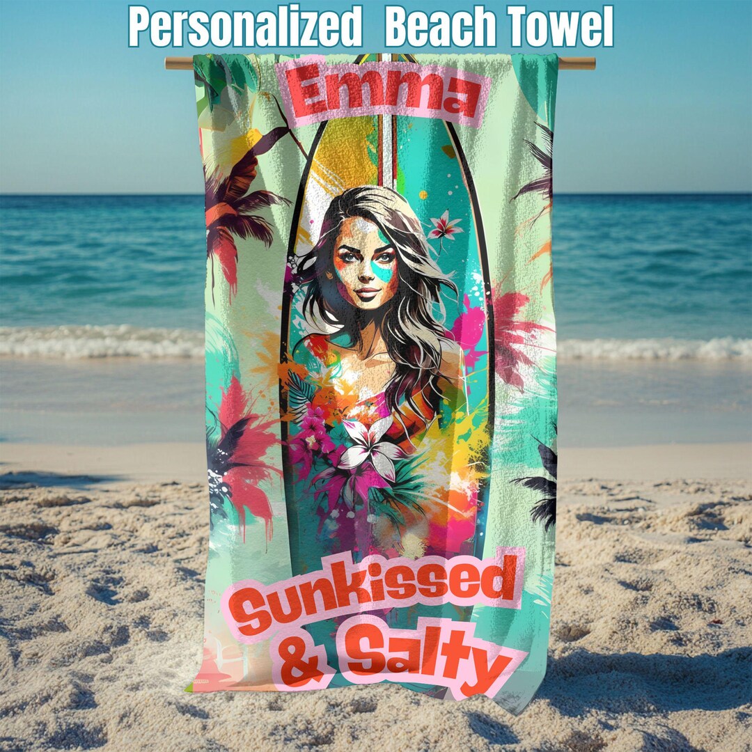 Personalized Beach Towel Custom Beach Towel With Name Sunkissed & Salty ...