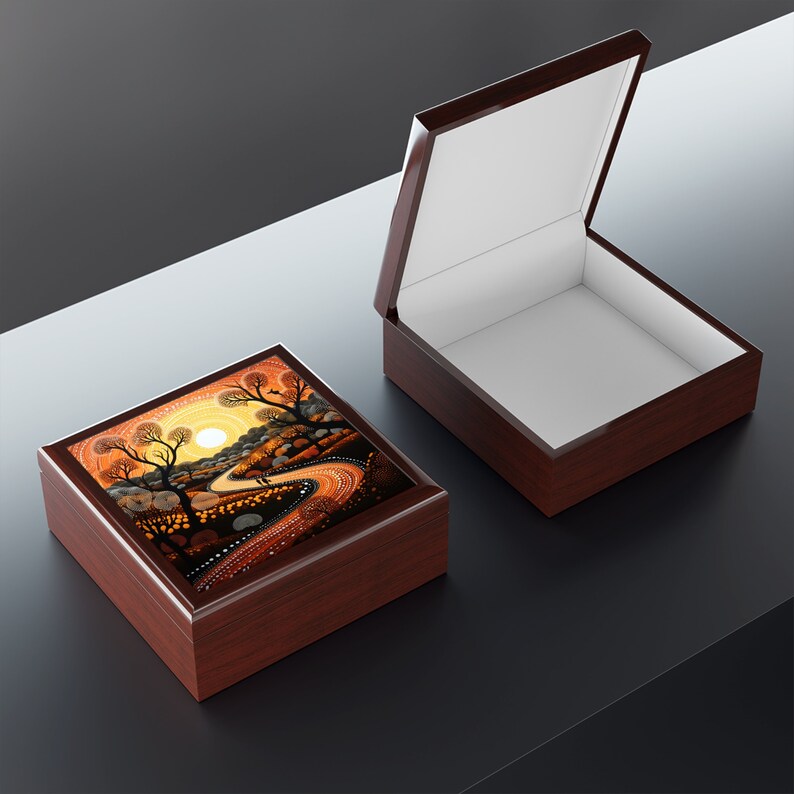 Wood Jewelry Box Aboriginal Art Wooden Box Dot Painting Jewelry Box ...