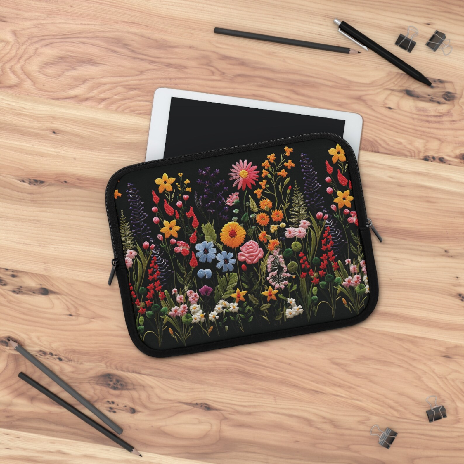 Embroidered Wildflowers Laptop Sleeve Red Poppy Laptop Case Floral iPad ...