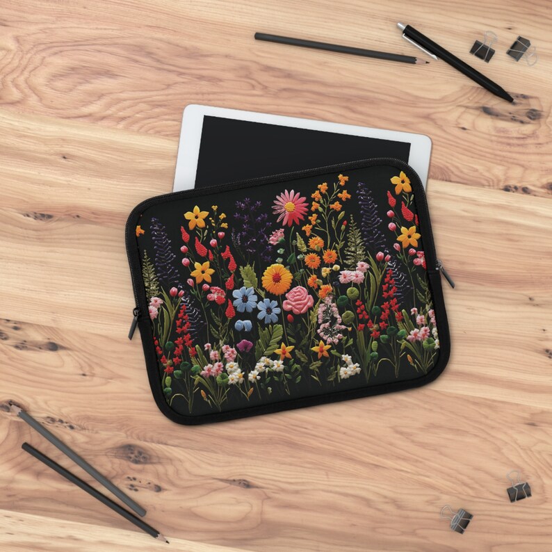 Embroidered Wildflowers Laptop Sleeve Red Poppy Laptop Case Floral iPad ...
