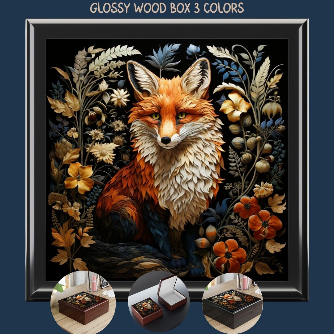 Wooden Jewelry Box, Forest Fox Design, William Morris Style, Fox Gift ...