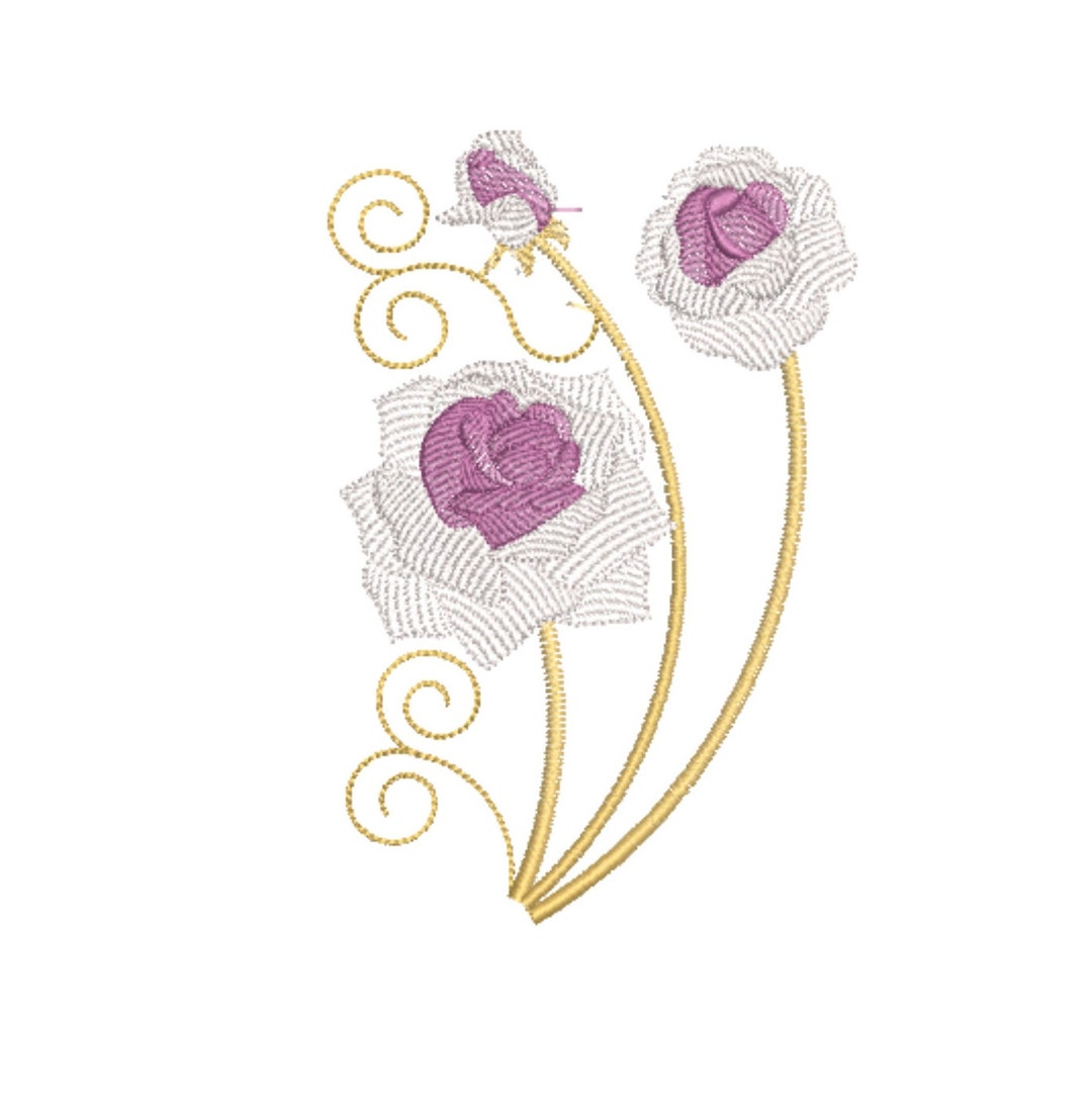 White Roses Embroidery Design File - Etsy