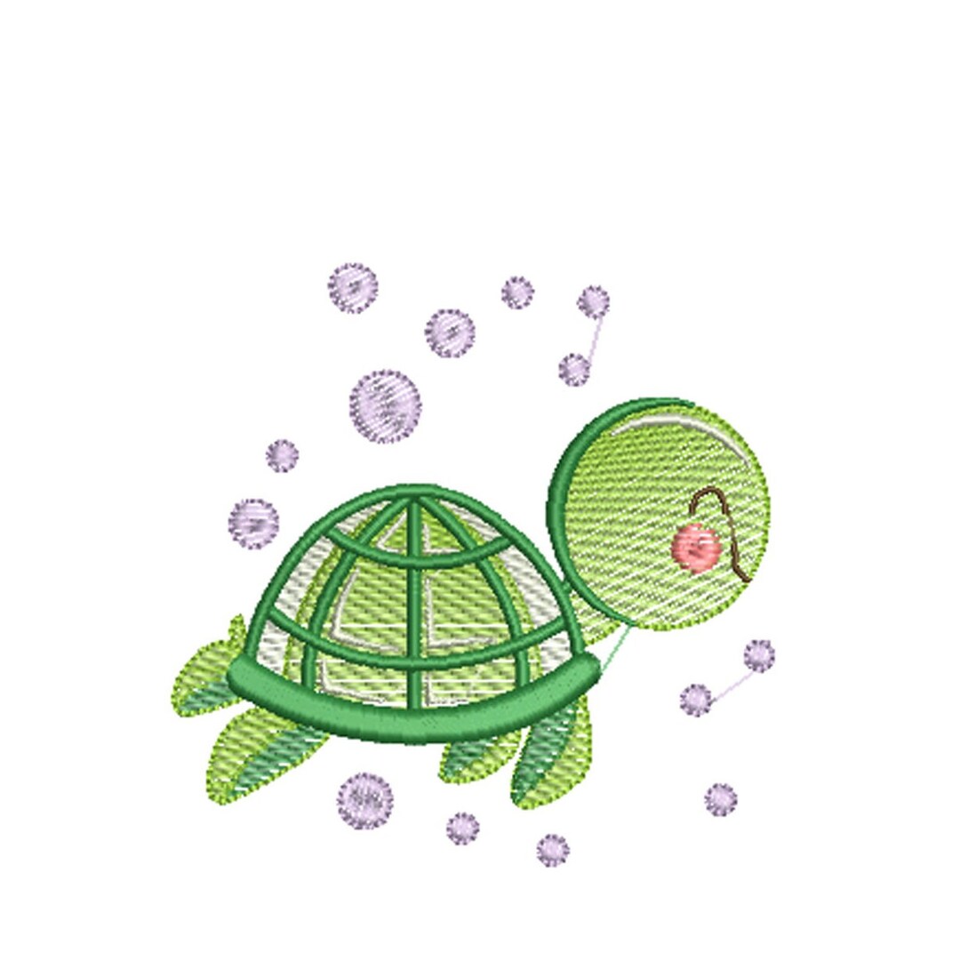 Turtle With Bubbles Embroidery Design File - Etsy