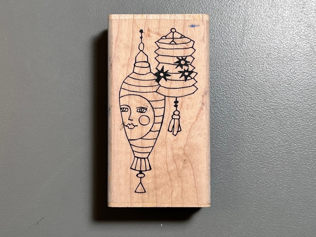 Rubber Stamp Weird Paper Lamps With A Face - Surreal Anthropomorphic ...