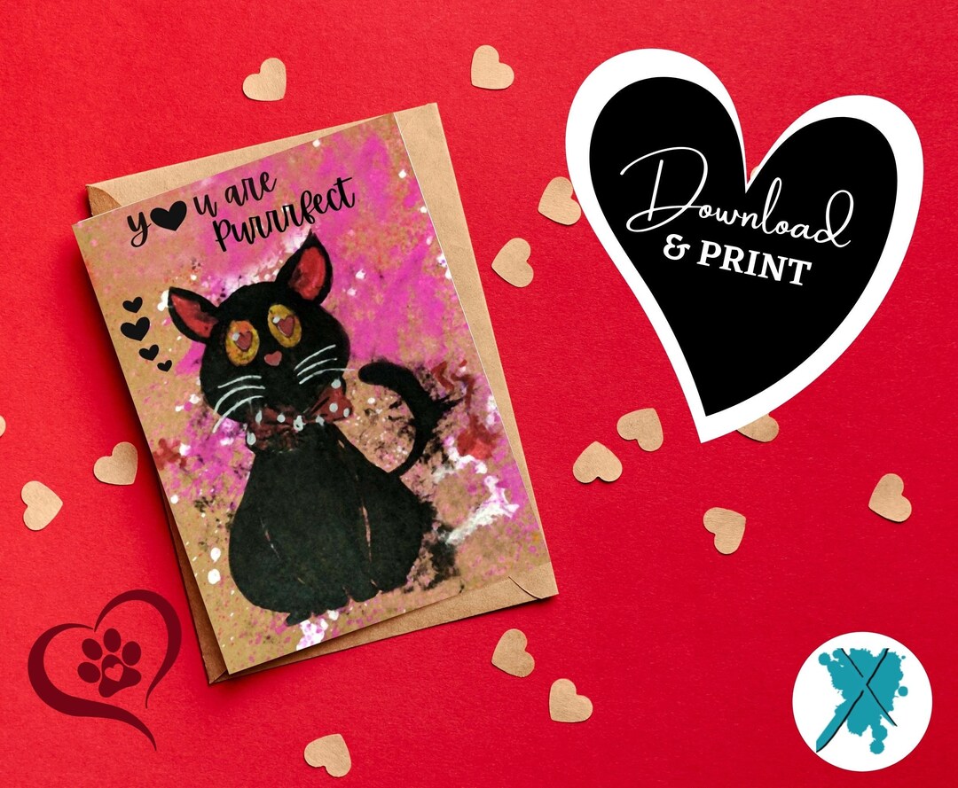 Printable Valentine's Day Card, You Are Purrrfect, Instant Download ...