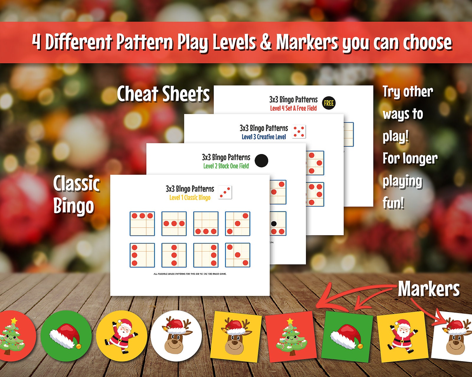 Christmas Bingo Pre-k Preschool Tic Tac Toe Cards 3x3 Primer Toddler ...