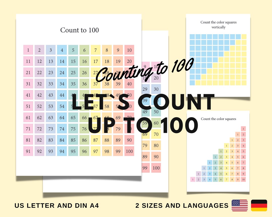 Numbers Count up to 100 Poster Chart Montessori Kids Education Math ...