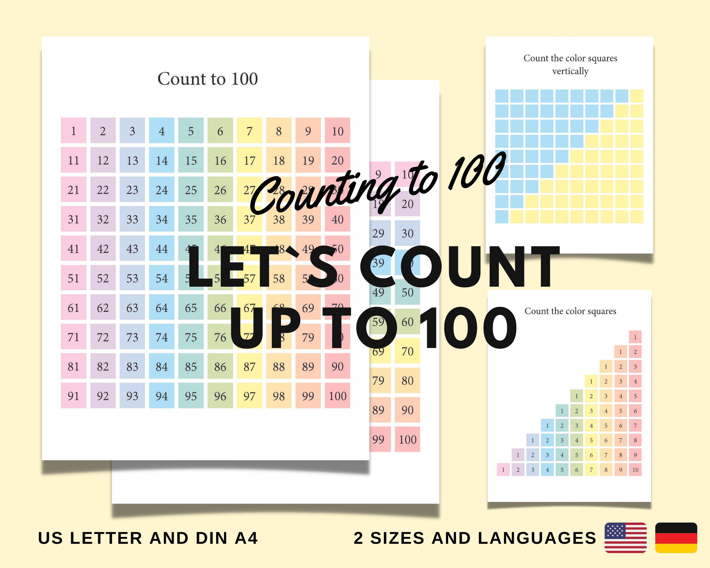 Numbers Count up to 100 Poster Chart Montessori Kids Education Math ...