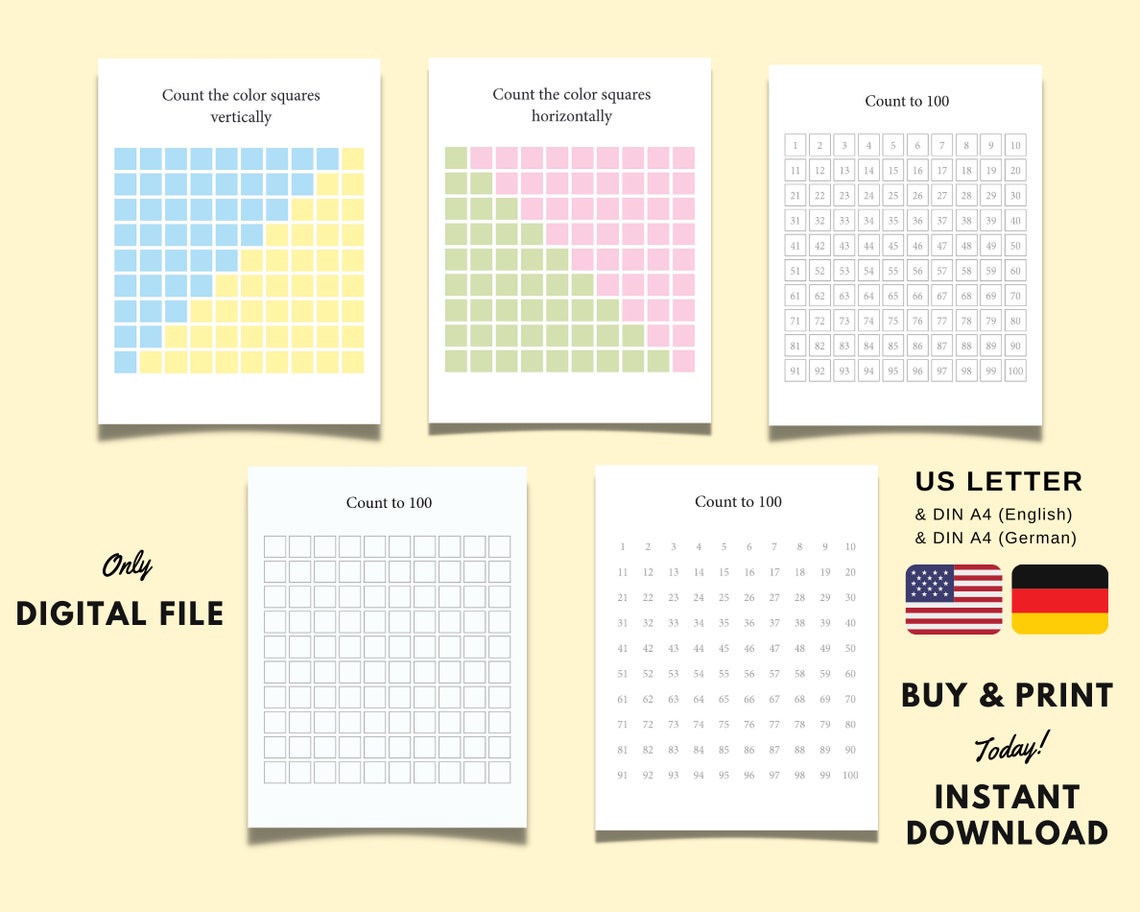 Numbers Count up to 100 Poster Chart Montessori Kids Education Math ...