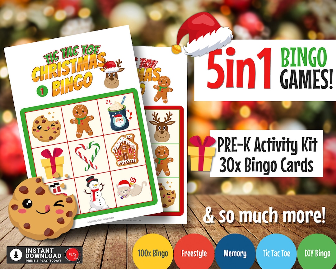 Christmas Bingo Pre-k Preschool Tic Tac Toe Cards 3x3 Primer Toddler ...