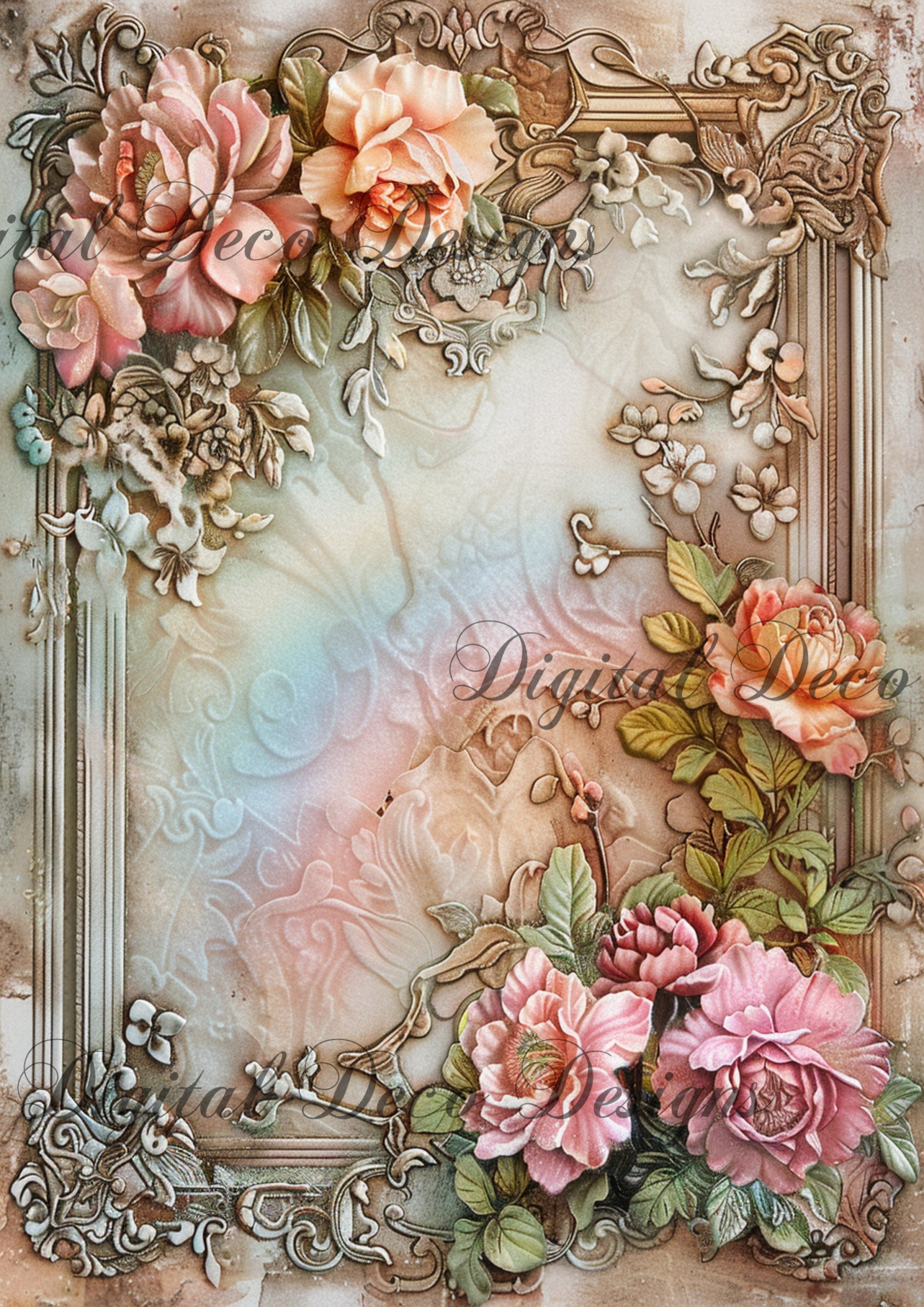Ornate Floral Frame Rainbow Roses 2 G012 - Etsy