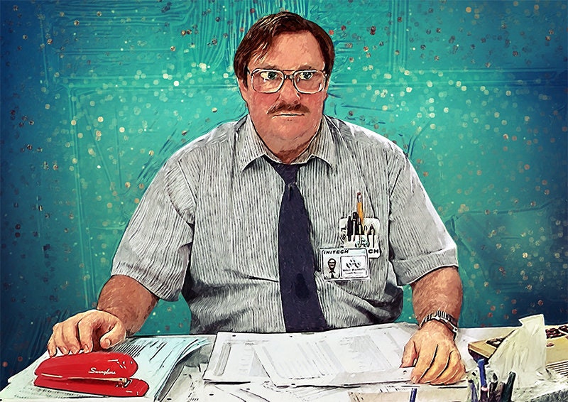 Milton Office Space Illustration Movie Poster Red Stapler Mike Judge ...