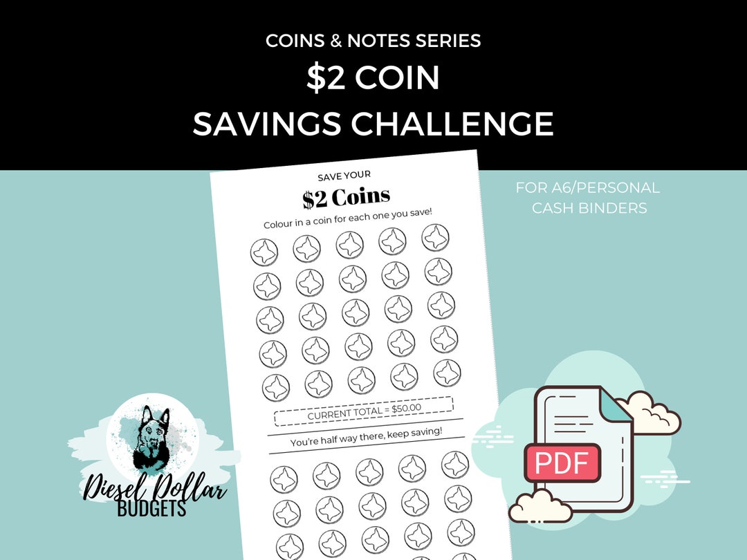 2 Coin Savings Challenge A6/personal Size A4 Printable PDF Downloadable ...
