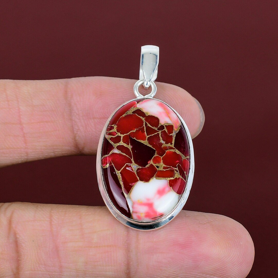 Kingman Red Mohave Copper Turquoise Pendant, Oval Sterling Silver ...