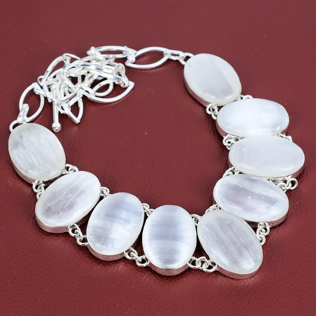 Selenite Necklace Gemstone Necklace 925 Sterling Silver Necklace ...