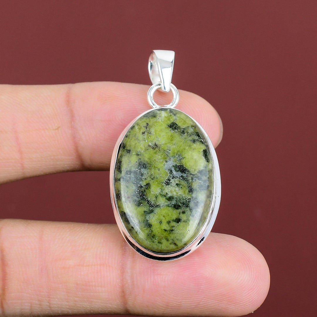 Serpentine Pendant Genuine Gemstone Pendant 925 Sterling Silver Pendant Serpentine Jewelry Gifts ...