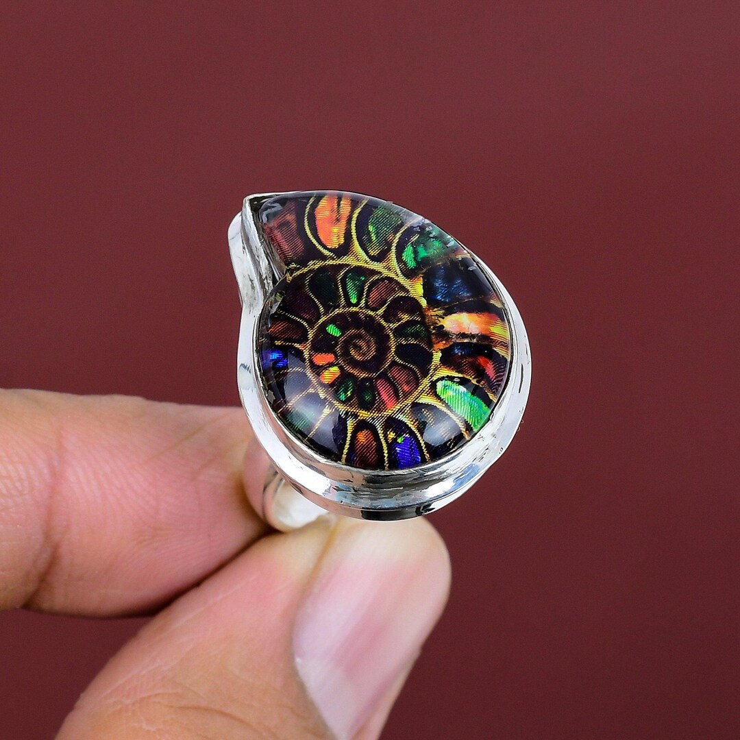 Sterling Silver Adjustable Ammonite Fossil Ring, Handmade Antique ...