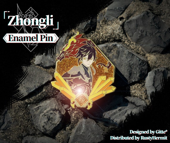 Zhongli Enamel Pin W/ Holo Backcard - Etsy