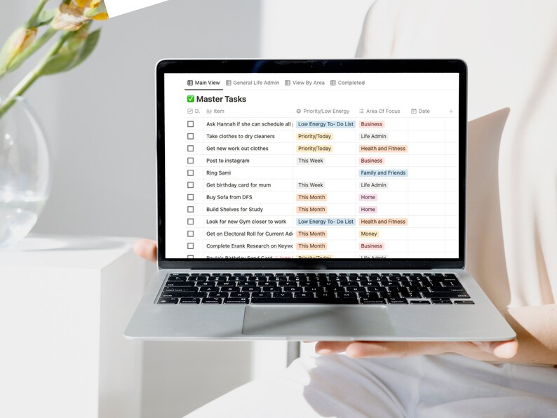 Notion Digital Planner, Master Task List, ADHD Notion Template, To List, Daily Planner, Notion ...