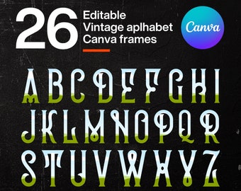 Canva Retro Alphabet Frame Template, Retro Letters Template, Canva ...