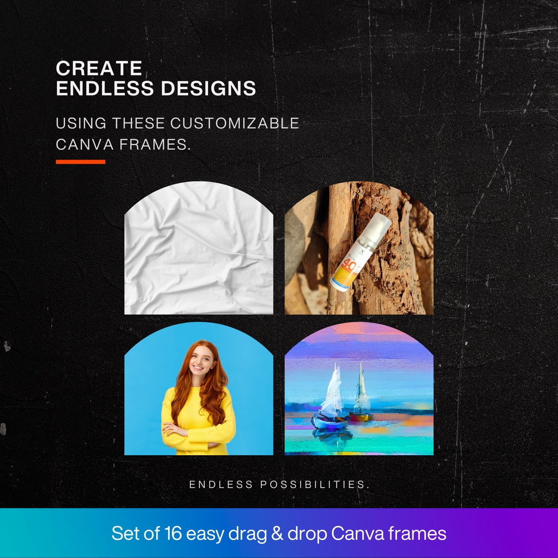 Editable Canva Frame Template Bundle, Round Arc Shape Canva Frame Template, Custom Canva Frame ...