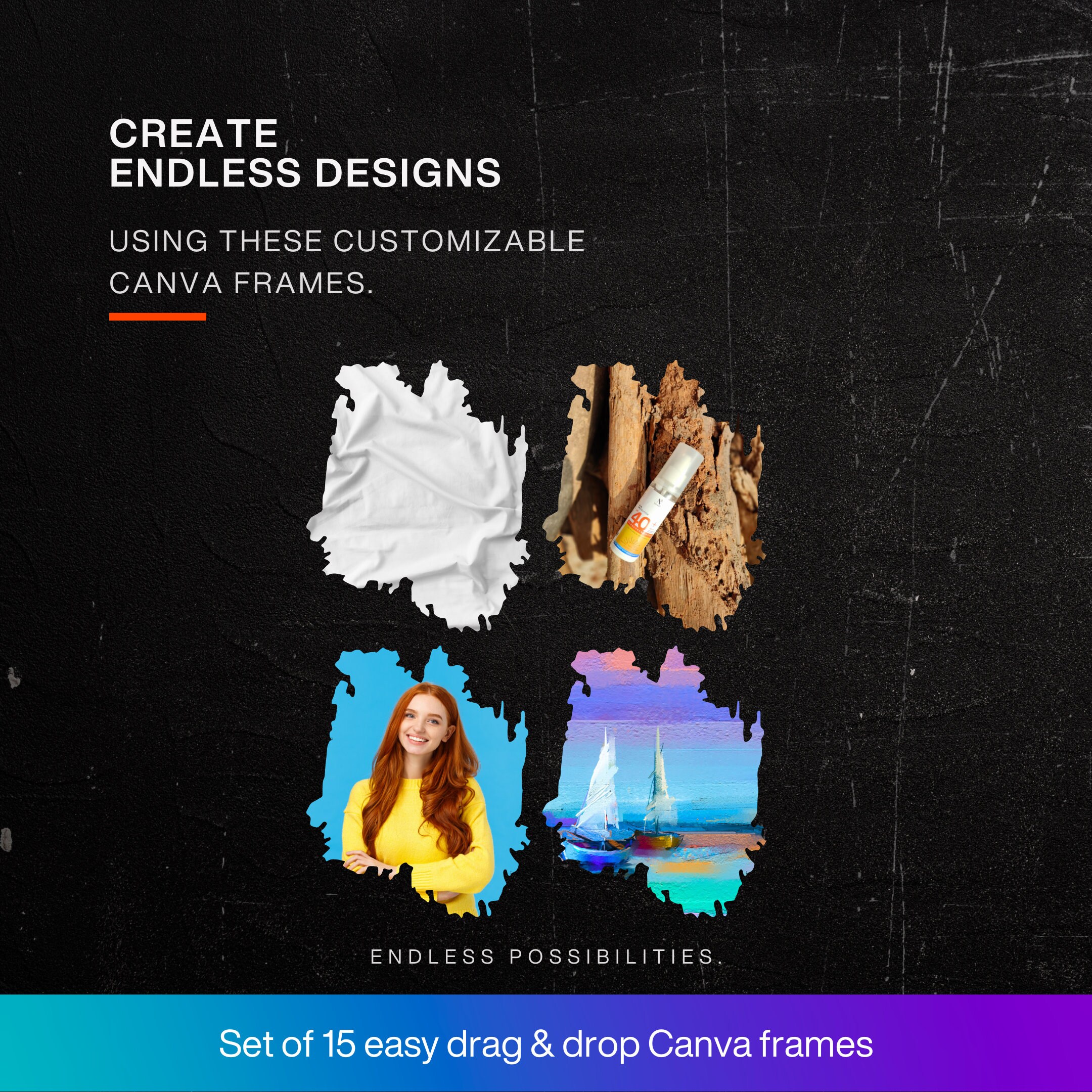 Editable Canva Frame Template Bundle, Grunge Border Brush Stroke Canva ...